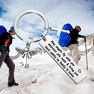 MYOSPARK Travel Prayer Keychain May Angels Fly With You Wherever You Roam & Bring You Back Safely To Family & Home Traveller Gift For Family Friends (May Angels Fly With You)