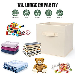 FYY 11 Inch Fabric Cube Organizer 2 Packs, Foldable Cube Storage Bins Basket Closet Organizers Box, Home Organizers with Window and Handle for Shelves, Closet, Kallax, Office Beige