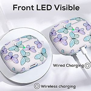 V.R.HOPE Compatible with AirPods 3rd Generation Case for Women Girls, Clear Flower AirPods 3 Case Cover with Keychain Hard Cute Skin for Apple Air Pods Gen 3, Butterfly