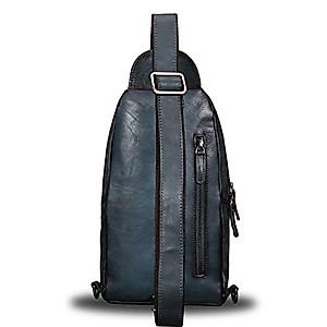 IVTG Genuine Leather Sling Bag for Men Crossbody Hiking Backpack Vintage Handmade Chest Shoulder Daypack (Gray)