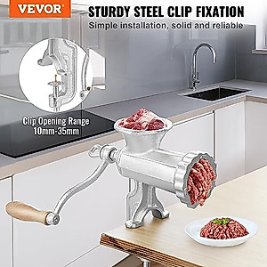 VEVOR Manual Meat Grinder, Heavy Duty Cast Iron Hand Meat Grinder with Steel Table Clamp, Meat Mincer Sausage Maker with 1 Cutting Blade, 2 Cutting Plates, 3 Sausage Tubes for Beef Pepper Mushroom