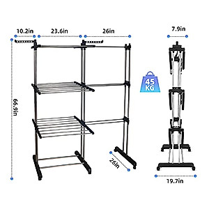 Drying Rack Clothing,Clothes Drying Rack with Casters,4-Tier Expandable Clothes Horses Rack,Collapsible Laundry Drying Rack,Movable Air Drying Rack,Oversized Laundry Racks for Indoor Outdoor