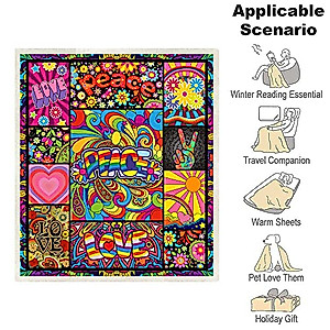 Juirnost Gift For Hippie Style Peace Love Flower Hippie Throw Blankets 70s Peace Sign Blanket Retro Hippy Stoner Groovy Blanket Hippy Gifts for Couch Bed Sofa Soft Cozy Fleece Plush Reversible Blanket