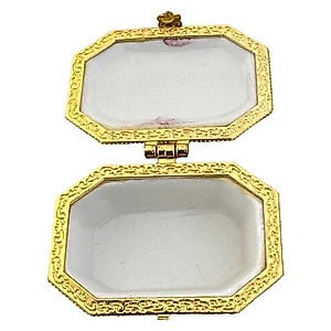 Evenchae Miniature Porcelain Box with Hinged Lid - Jewelry, Trinkets, Mementos, Keepsakes - Arrives in Velvet Drawstring Bag (Pink, French Country)