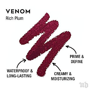 URBAN DECAY 24/7 Glide-On Lip Pencil - Waterproof & Longwearing Lip Liner - Smooth, Creamy & Moisturizing Formula with Vitamin E - Prevents Lipstick from Feathering – Venom (Rich Plum), 0.04 Oz