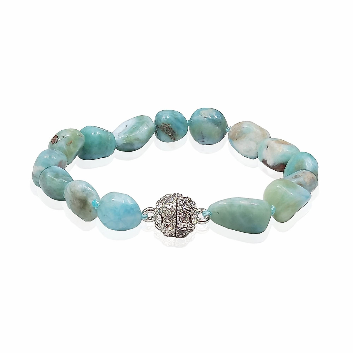 Natural Stone Larimar Bracelet Crystal Magnet Clasp 7.5" …