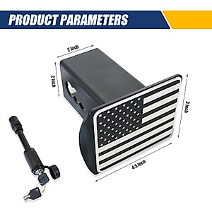 ZKFAR Pack-1 Trailer Hitch Cover, American Flag Plug Cover, Metal Rear Receiving Tube Cover, 2" Automotive Dust Plug, Protective Cover with Pin Bolt, Universal for Most SUVs, Trailers (Silver)