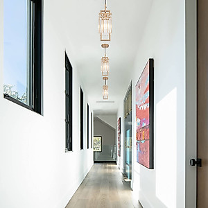 lighceac Modern Gold Pendant Light Fixtures for Kitchen Island and Dining Room, Industrial Small Hanging Crystal Chandelier Light Fixture for Bedroom Entryway Living Room Foyer Hallway 3-Pack