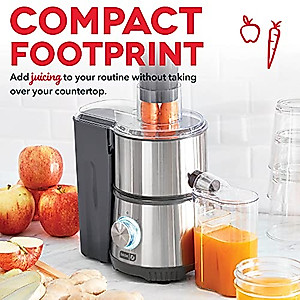 Dash Compact Centrifugal Juicer, Press Juicing Machine, 2-Speed, 2" Wide Feed Chute for Whole Fruit Vegetable, Anti-drip, Stainless Steel Sieve - Cool Grey