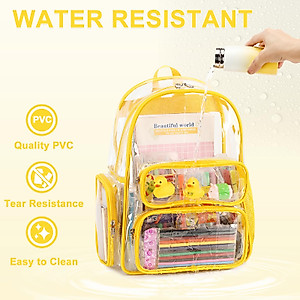 CAMTOP Clear Backpack Heavy Duty PVC Transparent Bag See Through BookBag for Student School Work Festival Sport Travel(17 Inch,Yellow)