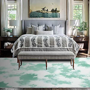 HOMBYS 6x9ft Tie Dye Area Rug for Living Room Bedroom, Large Modern Floor Carpet for Indoor Office Dining Room, Abstract Home Deco Non-Shedding,Green, Machine Washable