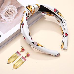 YAHPERN Teacher Headband for Women Wide Knotted Pencil Crayon School Headband Teacher Appreciation Gifts