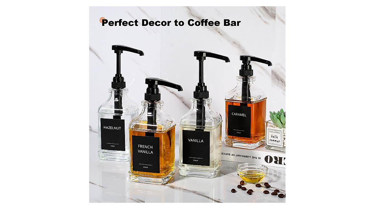 GMISUN Coffee Syrup Dispenser for Coffee Bar, Square Glass Syrup ...