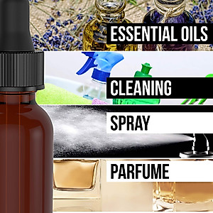 Nylea 8 Pack Essential Oil Bottles - Round Boston Empty Refillable Amber Bottle with Glass Dropper for Liquid Aromatherapy Fragrance Lot - (1 oz) 30ml