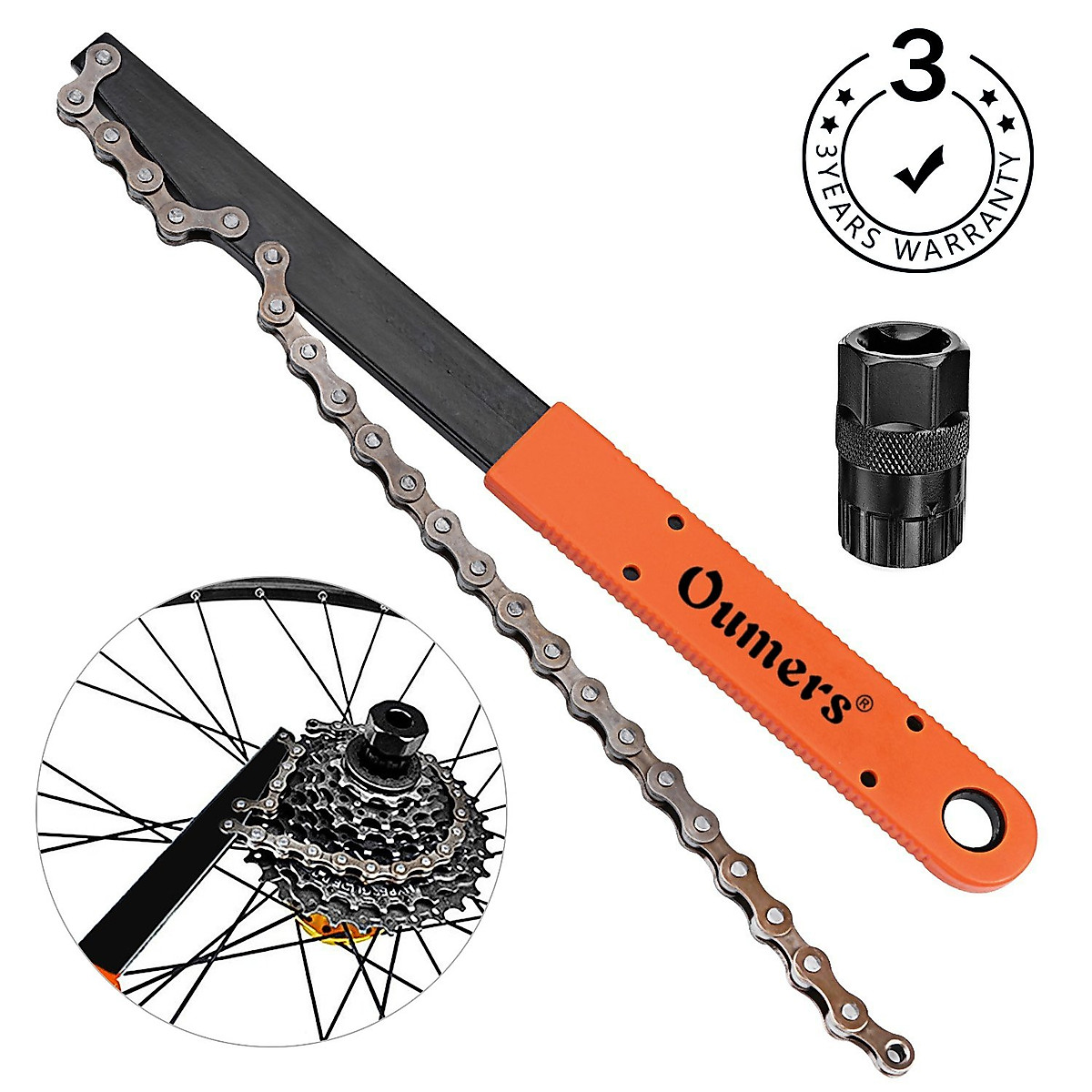 Oumers Bike Chain Tools Kit, Upgrade Rotor Lockring Removal Wrench & Chain Whip with Cassette/Bicycle Flywheel Remover Sprocket Remover Tool Pack