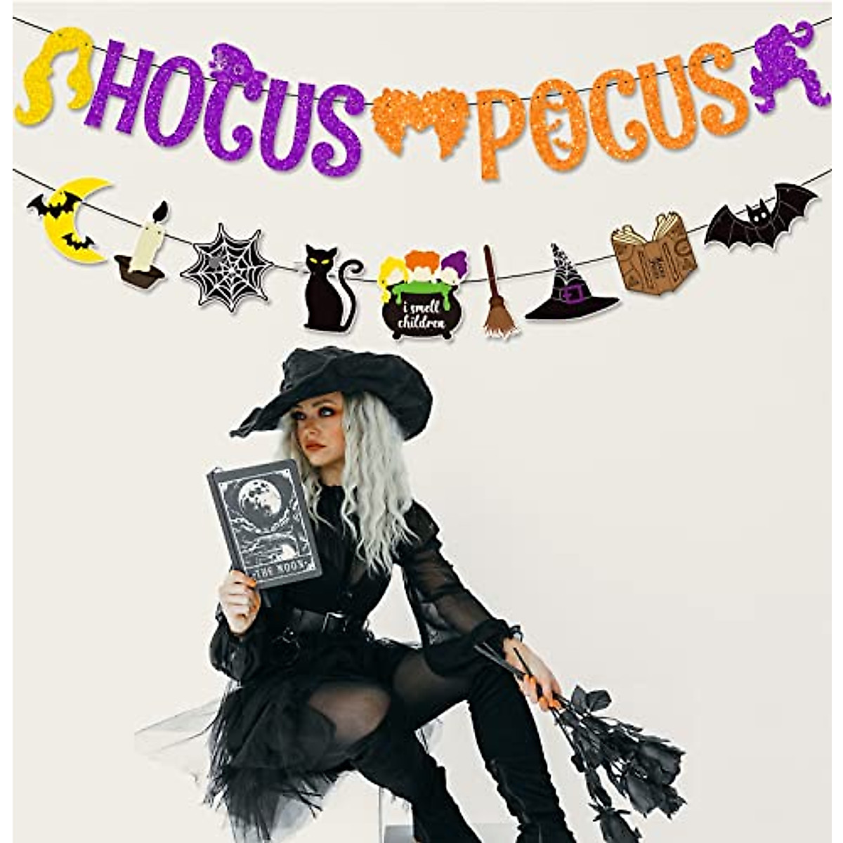 PTFNY Glittery Hocus Pocus Banner Hocus Pocus Halloween Decorations Halloween Witches Party Banner for Hocus Pocus Halloween Party Decorations Supplies