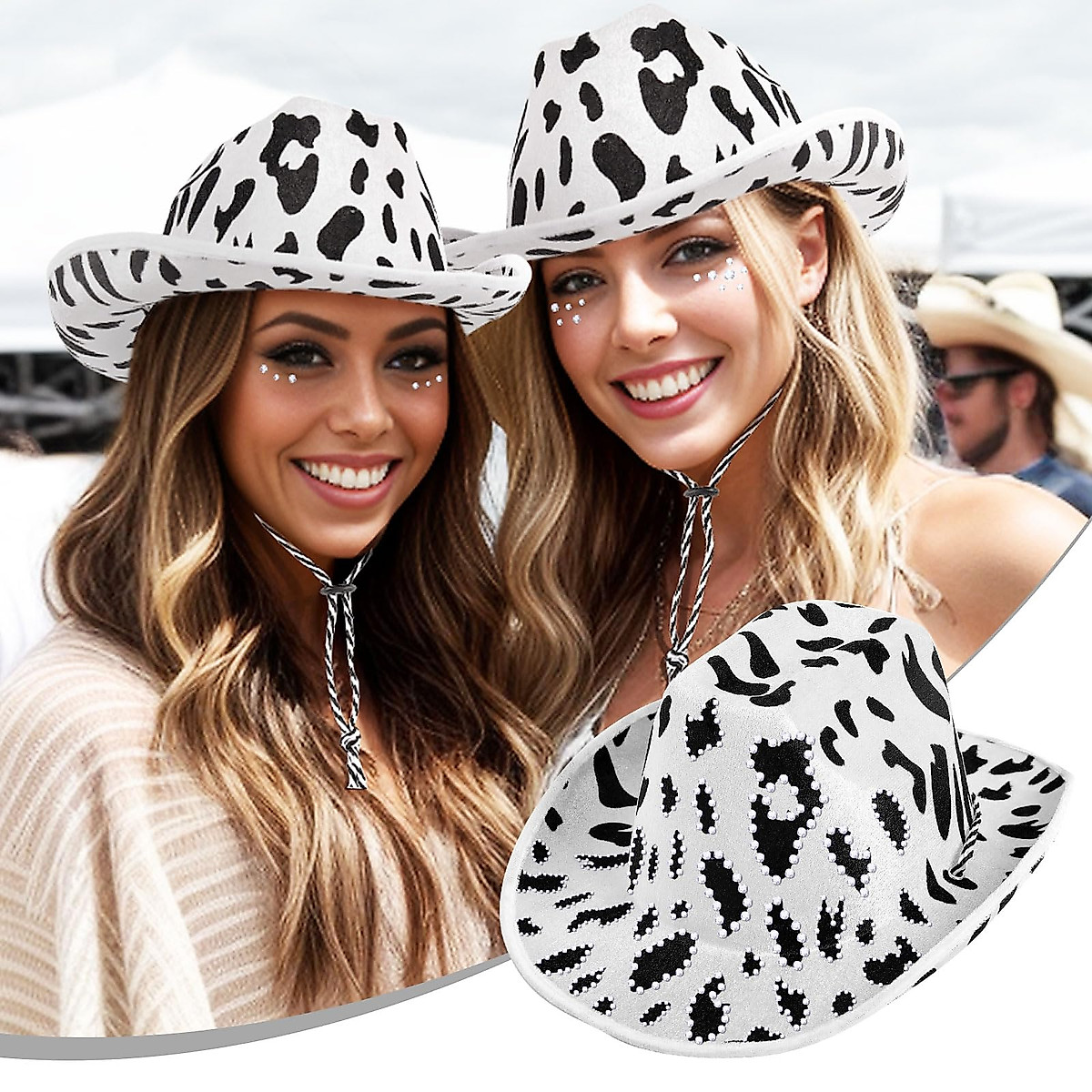 DOCILA Black Cowboy Hat For Women Men DIY Western Cowgirl Hats Felt 2 Pieces Party Costume Dress Hats Valentine Gift Birthday Adjustable Drawstring