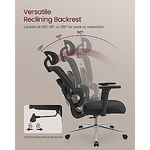 VASAGLE Ergonomic Office Chair, High Back Desk Chair, Mesh Computer Chair with Height Adjustable Lumbar Support, Adjustable 3D Headrest and Armrests, for Home Office, Ink Black UOBN070B21