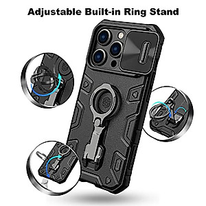 Nillkin Case for iPhone 14 Pro Max Case with Stand, Slide Camera Cover, Military Grade Shockproof Portective Case Compatible with MagSafe Wireless Charger&Magnetic Car Mount Holder,Black
