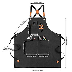 Chef Grill or Work Aprons for Women and Men with Large Pockets, Cross Back Waterproof Chef Apron, Adjustable Painting, Barbecue, Kitchen Cooking, Baking Apron, Work Shop Accessories M-XXL(BLACK)