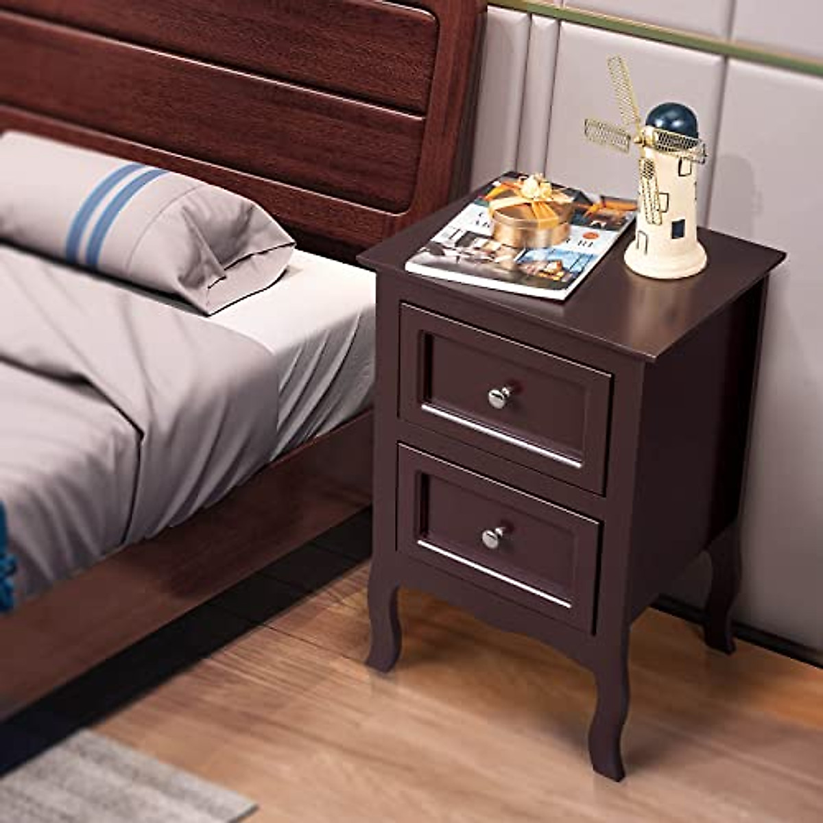 Lestar Night Table Set of 2, Modern Wood Night Stand End Table Wooden Bed Side Tables with 2 Drawers Large Storage Space for Bedroom Living Room, Size 15.74"(W) x 11.81"(D) x 23.66"(H)