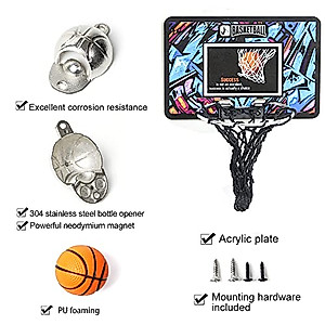 GYSH Bottle Opener Wall Mounted,Bottle Cap Collector With Metal Basket Frame And Basket Net,It Is An Ideal Gift For Basketball And Men'S Beer Lovers (black)