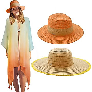 Nicole Miller Women's 2 Sun Beach Coverup, Straw Hat & Duster-Sunset, Standard