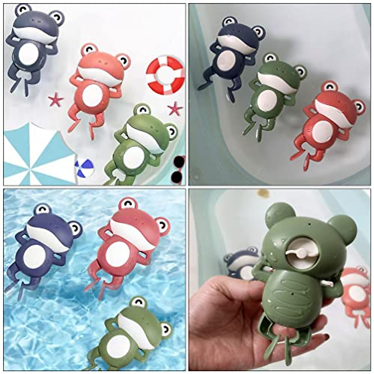 Toyvian 3Pcs Wind Up Bath Frogs for Kids Swimming Frog Clockwork Toys Floating Bathtub Toy Kids Water Bathtime Fun Green