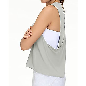 THE GYM PEOPLE Women's Open Cross Back Workout Tank Tops Loose Fit Sleeveless Yoga Running Shirts Light Grey