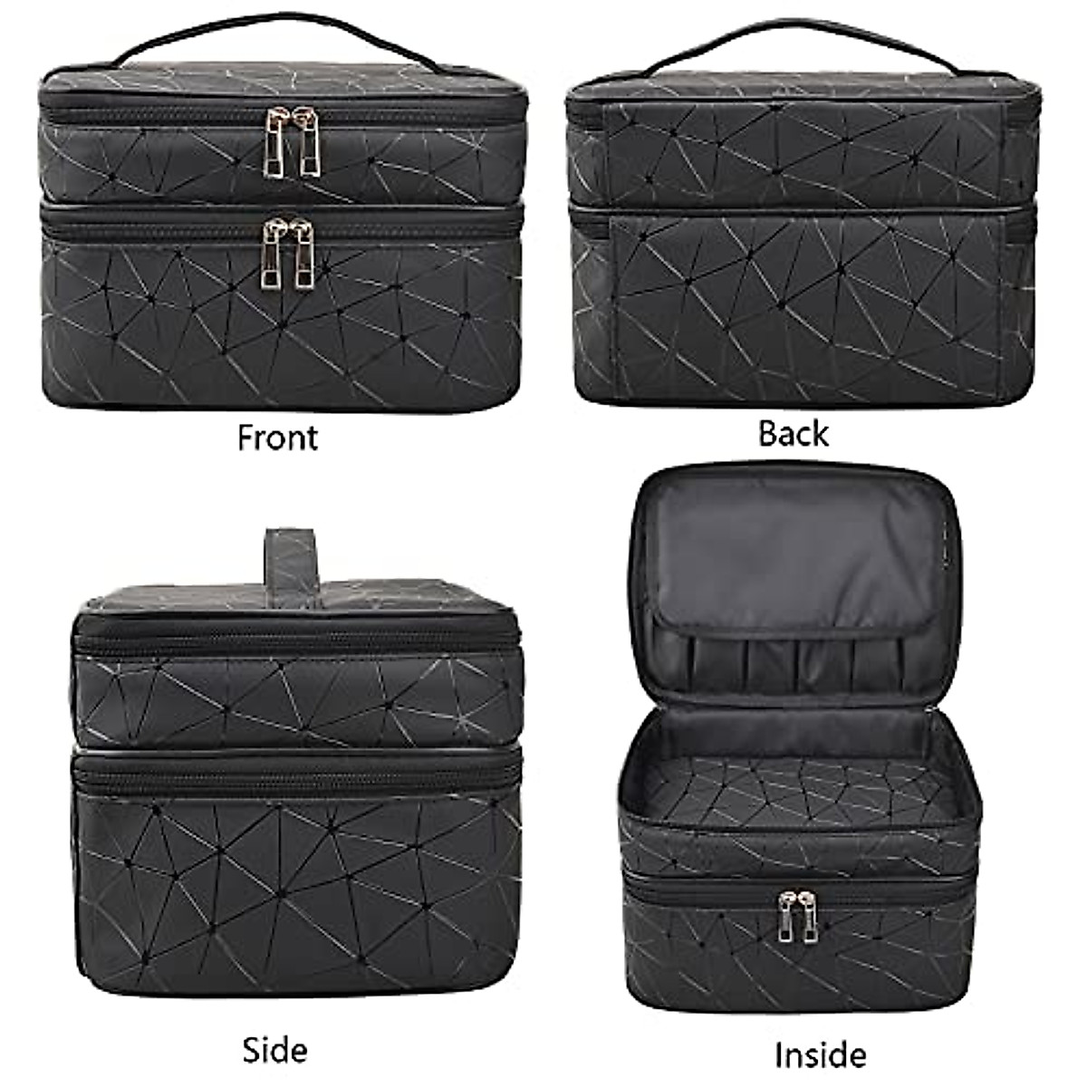 MKPCW makeup bag Large Double-layer cosmetic bag with brush bag and divider Makeup Case Organizer (Black)