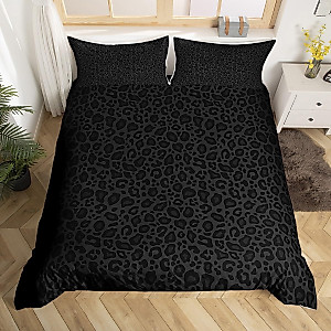 Manfei African Cheetah Wildlife Bedding Set King Size Black Wild Animal Skin Duvet Cover for Teens Adults Leopard Print Comforter Cover Decorative Room with 2 Pillowcases