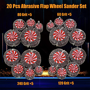 Mixiflor 20 Pcs 5 Sizes 60/80/120/240 Grits Abrasive Flap Wheel Sander, 1/4 Inch Shank Flap Wheels for Drill, Die Grinder Flap Wheel,Flap Wheel Sander for Drill