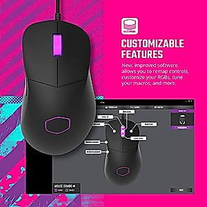 Cooler Master MM730 Wire Gaming Mouse Black, Adjustable 16,000 DPI, Palm|Claw Grip, PixArt Optical Sensor, Ultraweave Cable, PTFE Feet, RGB Lighting (MM-730-KKOL1)