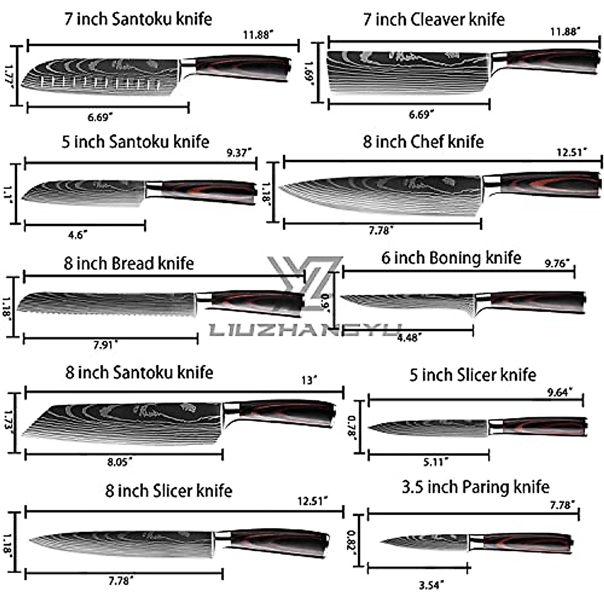 Kitchen Chef Knife Sets, 3.5-8 Inch Set Boxed Knives 5Cr15mov Stainless Steel Ultra Sharp Japanese Knives with Sheaths, 10 Pieces Knife Sets for Professional Chefs