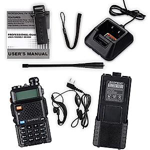 BAOFENG UV-5R Two-Way Radio Walkie Talkies, Dual Band, 128 Channels with 3800mah and Earpiece-Black