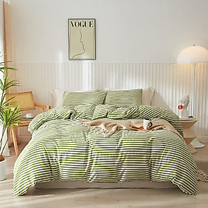 EAVD Duvet Cover Twin Green Striped Duvet Cover Soft Microfiber Green and White Striped Bedding Set with 2 Pillowcases Reversible Geometric Striped Comforter Cover with Zipper Closure