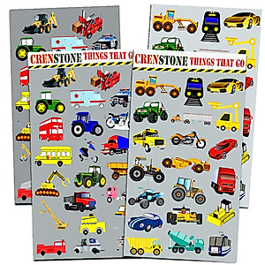 Cars and Trucks Stickers Party Supplies Pack Toddler - Over 160 Stickers for Toddler Boys and Girls (Cars, Fire Trucks, Construction, Buses & More!)