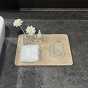 StonePlus Natural Marble Beige Travertine Tray, Pastry Cheese Tray, Dessert Coffee Plate, Double Sided Smooth Marble Slab (Beige Travertine)