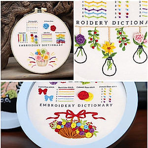 Embroidery Kit Beginners Embroidery Stitch Practice kit, chfine 3 Sets Hand Embroidery Starter Kit with 1 Hoop Learn 25 Different Stitches for Craft Lover Adult Stitch with Embroidery Skill Techniques