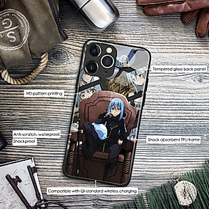 HEMINJYJEF Japanese Anime Anti-Drop Shell Cover Manga Pattern Non-Slip Glossy Glass Cell Phone Protective Case (for iPhone 13,Rimuru Tempest)