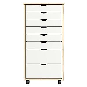 Adeptus Original Roll Cart, Solid Wood, 6+2 Drawer Extra Wide Drawers Roll Carts, White