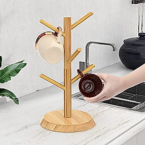 MaxGear Coffee Mug Holder, Bamboo Coffee Mug Tree, Mug Stand, Mug Rack, Coffee Cup Holder for Countertop, Wooden Coffee Cup Holder Stand, Coffee Mug Holder with 6 Hooks