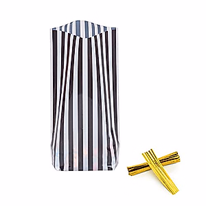 ZOOYOO Black Stripes Clear Cello Bags Plastic Candy Party Favor cellophane Treat Bags,Pack of 50
