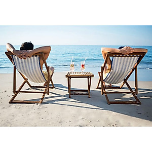 Sybrioka Beach Sling Chair,Outdoor Lounge Chair, Folding Patio Reclining, Camping Chairs with Adjustable Wood Backrest, for Outside Lawn Deck Pool (Blue)