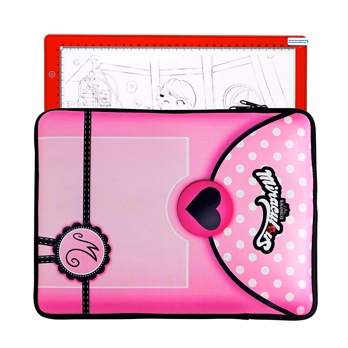 Miraculous Ladybug Portable LED A4 Light Pad Drawing Kit with Neoprene Case - Ultra-Thin USB Tracing Pad, Adjustable Light Box & 5 Coloring Pages - Art, Sketching, Tracing Tool (Ladybug)