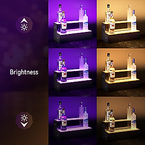Warmiehomy LED Lighted Liquor Bottle Display Shelf, 16" 2 Step Acrylic Bar Shelves for Liquor Bottles, Alcohol Whiskey Shelves with Smart App & Remote Dual Control for Home Commercial Bar Drinks