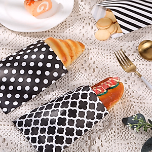 400 Pcs 5 x 7 Inch Paper Treat Bag Black and White Candy Bags Disposable Flat Paper Small Cookie Buffet Snack Packaging for Baked Goods Wedding Food Sandwich