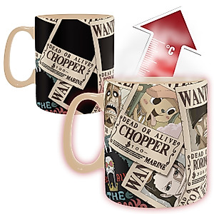 ABYSTYLE One Piece Straw Hat Crew Magic Heat Change Ceramic Coffee Tea Mug 16 Oz. & Absorbent Coaster Gift Set Anime Manga Drinkware 2 Pcs