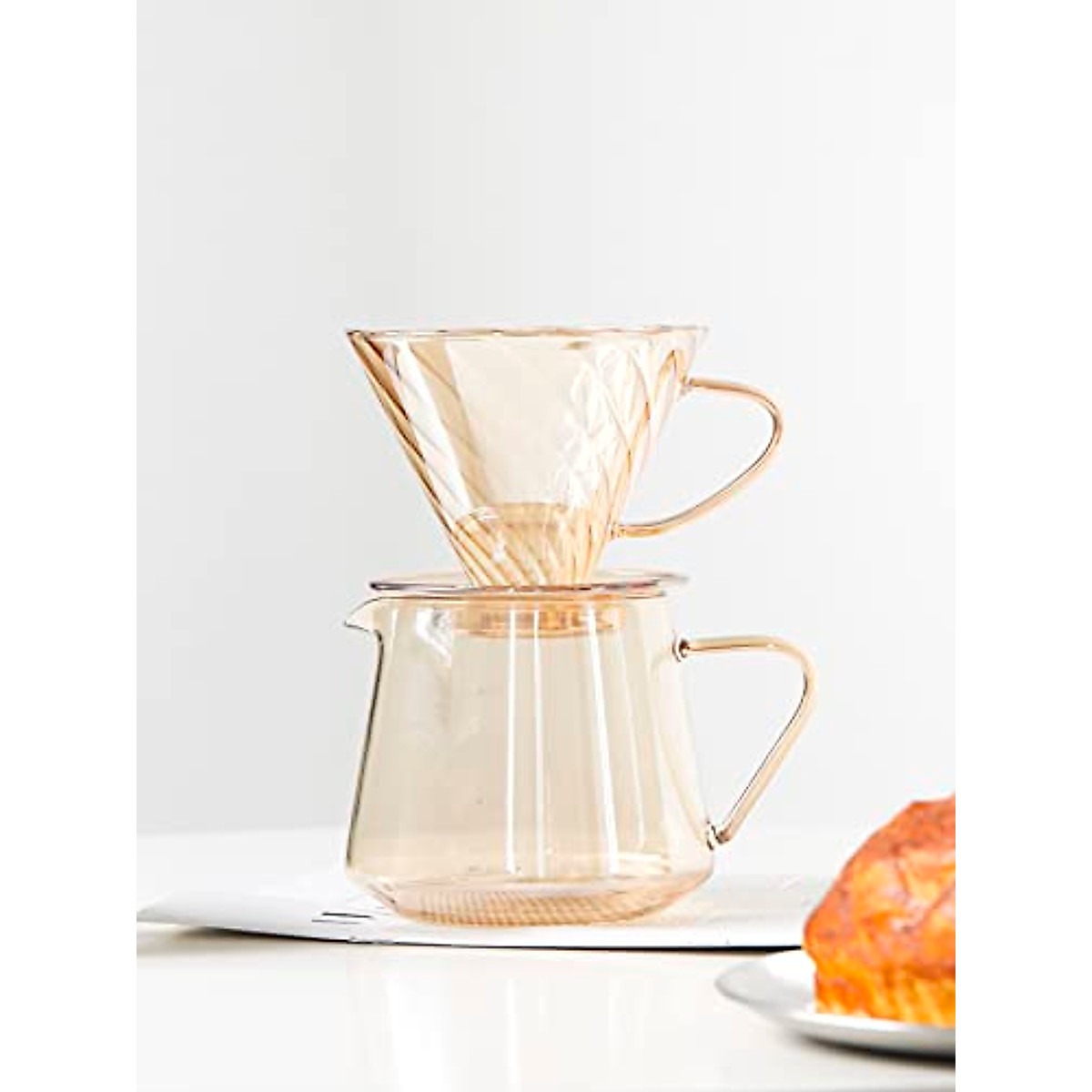 Pour Over Coffee Maker Set with Glass Dripper, 600ml 20oz V60 Coffee Server Pot, 50 Paper Filter and Spoon, Gift Kit for Coffee Lover