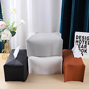 Tissue Box Cover, Leather Car Tissue Holder Rectangle, Black Toilet Tissue Box Holder Square for Bathroom (9.5 * 5 * 5 in, Gray)